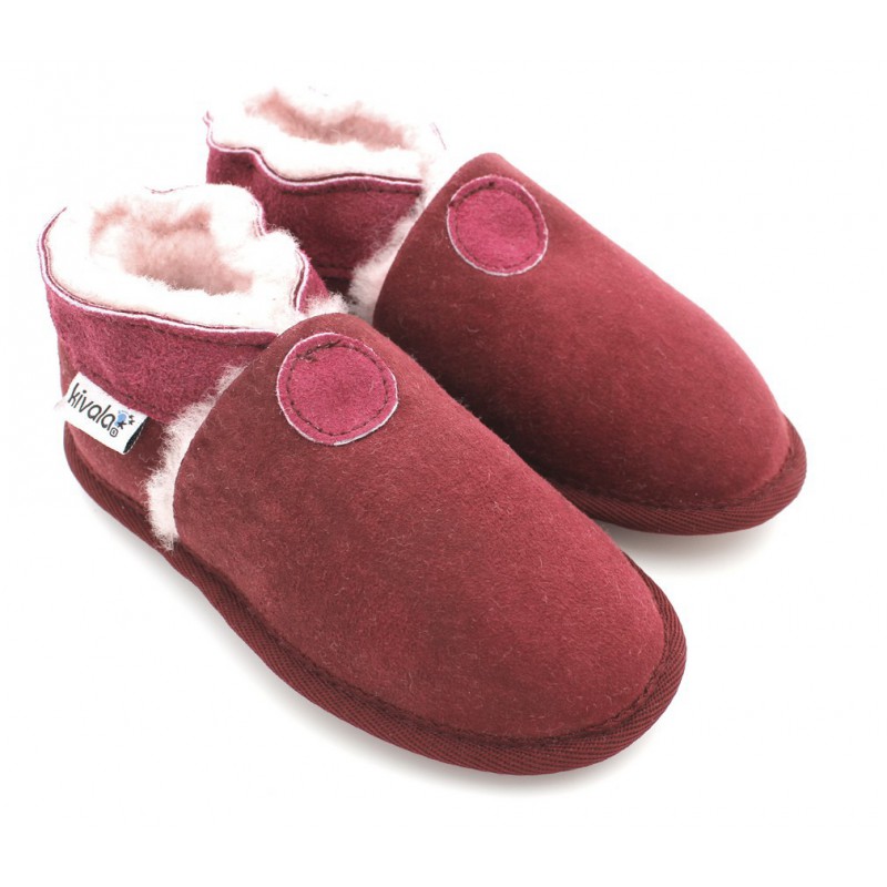 Chaussons souples fourrés laine Perfection Bordeau